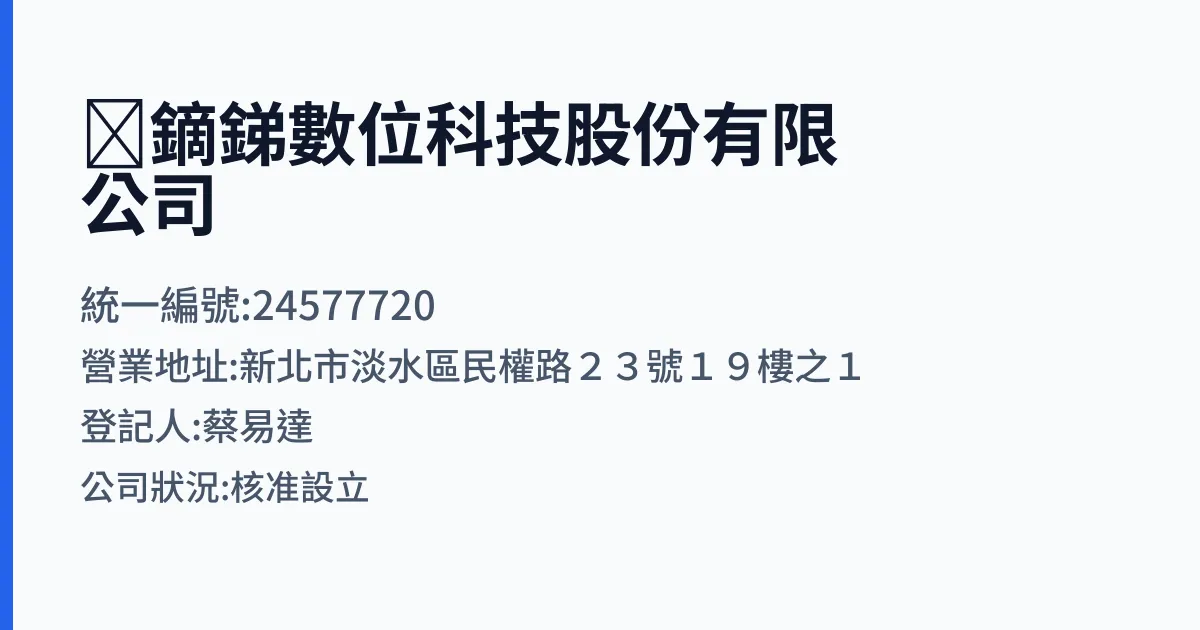 銰鏑銻數位科技股份有限公司 - 統編 24577720(新北市) 公司登記資料與營業項目詳細圖表