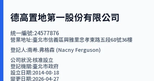德高置地第一股份有限公司的照片-統編 24577876(臺北市) 公司登記資料與營業項目詳細圖表