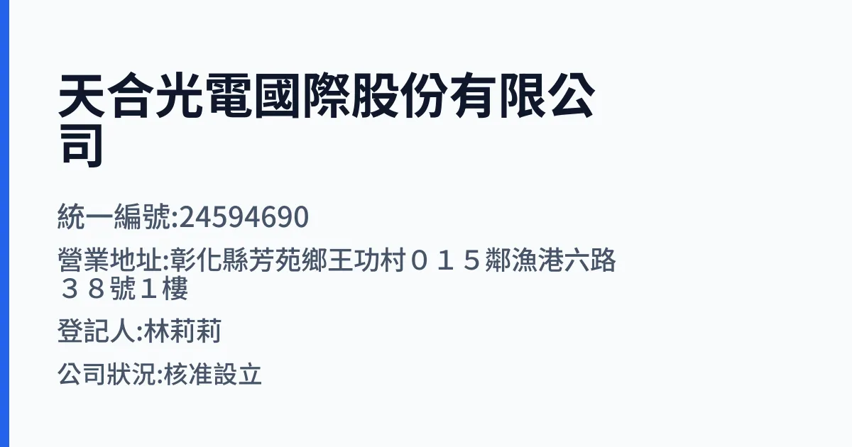 天合光電國際股份有限公司 - 統編 24594690(彰化縣) 公司登記資料與營業項目詳細圖表