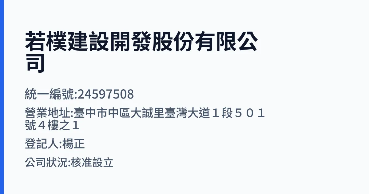 若樸建設開發股份有限公司 - 統編 24597508(臺中市) 公司登記資料與營業項目詳細圖表