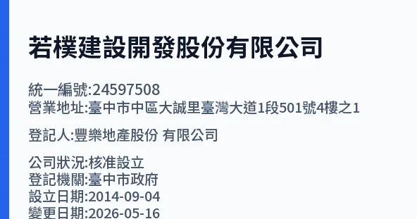 若樸建設開發股份有限公司的照片-統編 24597508(臺中市) 公司登記資料與營業項目詳細圖表