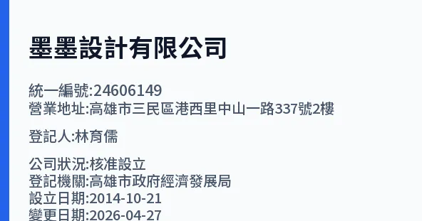 墨墨設計有限公司的照片-統編 24606149(高雄市) 公司登記資料與營業項目詳細圖表