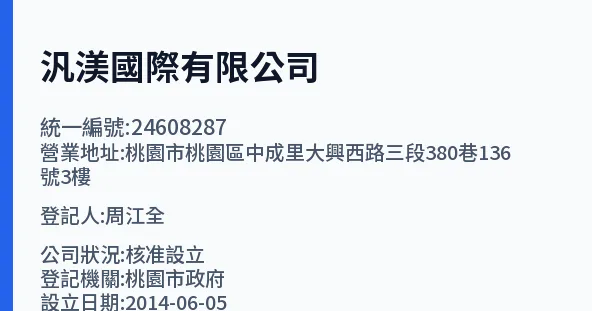 汎渼國際有限公司的照片-統編 24608287(桃園市) 公司登記資料與營業項目詳細圖表