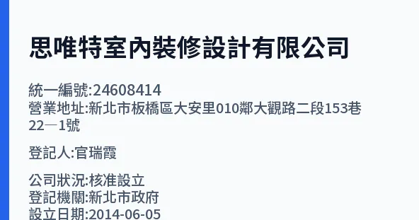 思唯特室內裝修設計有限公司的照片-統編 24608414(新北市) 公司登記資料與營業項目詳細圖表