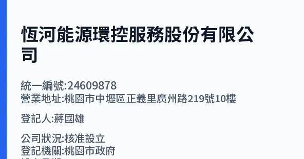 恆河能源環控服務股份有限公司的照片-統編 24609878(桃園市) 公司登記資料與營業項目詳細圖表