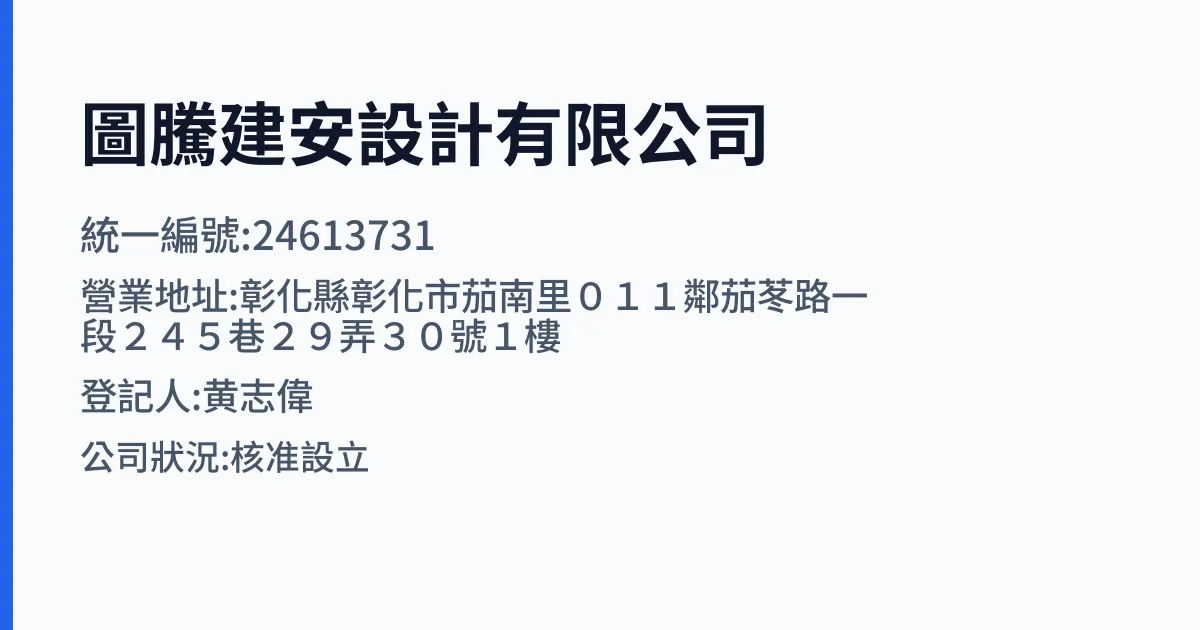 圖騰建安設計有限公司 - 統編 24613731(彰化縣) 公司登記資料與營業項目詳細圖表