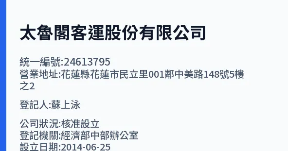 太魯閣客運股份有限公司的照片-統編 24613795(花蓮縣) 公司登記資料與營業項目詳細圖表