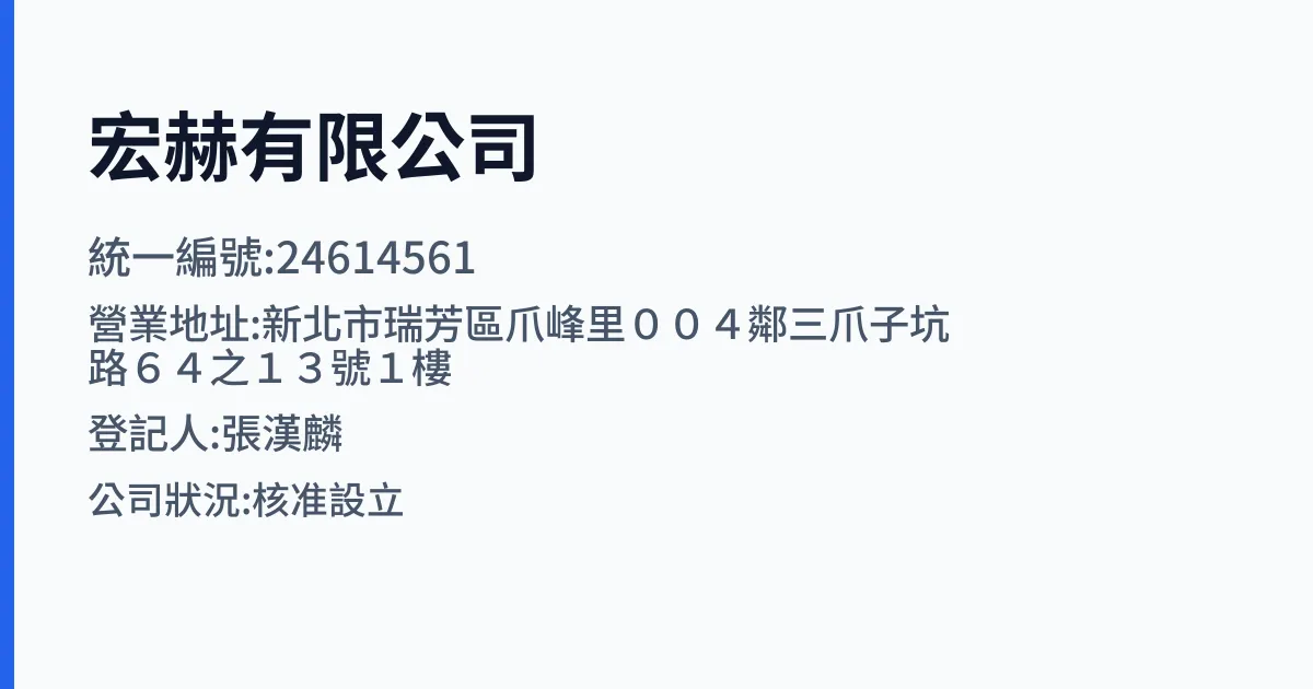 宏赫有限公司 - 統編 24614561（新北市） 公司登記資料與營業項目詳細圖表