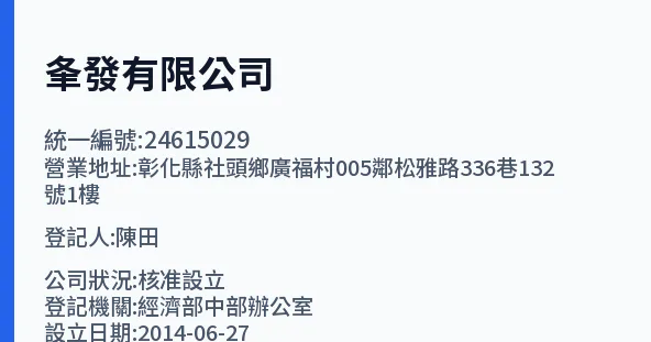 夆發有限公司的照片-統編 24615029(彰化縣) 公司登記資料與營業項目詳細圖表
