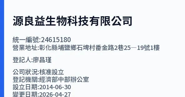 源良益生物科技有限公司的照片-統編 24615180(彰化縣) 公司登記資料與營業項目詳細圖表