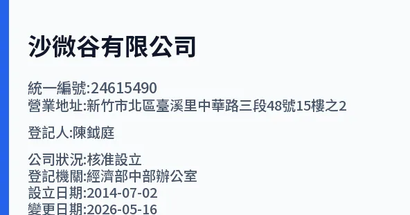 沙微谷有限公司的照片-統編 24615490(新竹市) 公司登記資料與營業項目詳細圖表