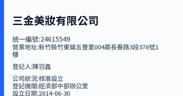 三金美妝有限公司的照片-統編 24615549(新竹縣) 公司登記資料與營業項目詳細圖表