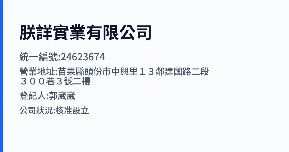 朕詳實業有限公司 - 統編 24623674(新竹市) 公司登記資料與營業項目詳細圖表