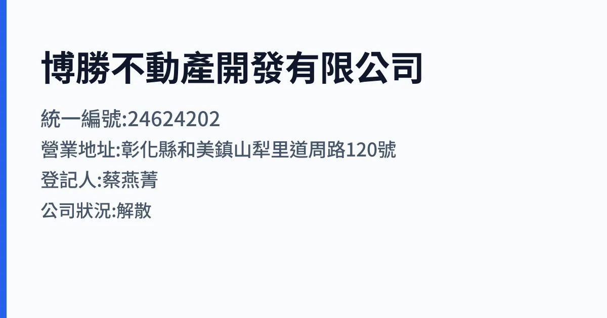 博勝不動產開發有限公司 - 統編 24624202(彰化縣) 公司登記資料與營業項目詳細圖表
