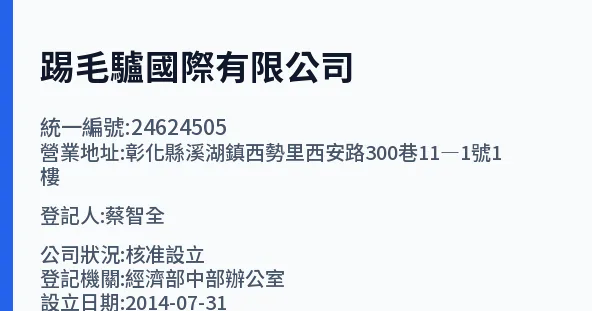 踢毛驢國際有限公司的照片-統編 24624505(彰化縣) 公司登記資料與營業項目詳細圖表