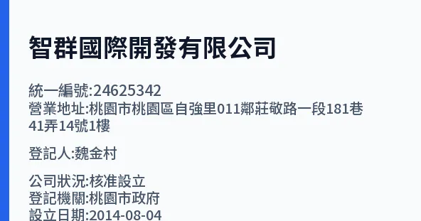 智群國際開發有限公司的照片-統編 24625342(桃園市) 公司登記資料與營業項目詳細圖表