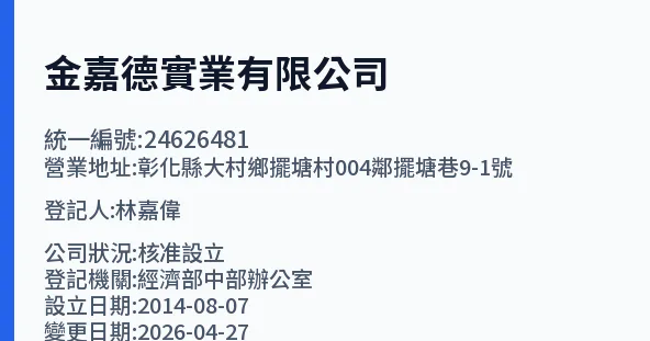 金嘉德實業有限公司的照片-統編 24626481(彰化縣) 公司登記資料與營業項目詳細圖表