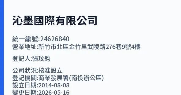 沁墨國際有限公司的照片-統編 24626840(新竹市) 公司登記資料與營業項目詳細圖表