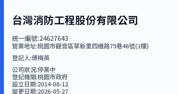 台灣消防工程股份有限公司的照片-統編 24627643(桃園市) 公司登記資料與營業項目詳細圖表