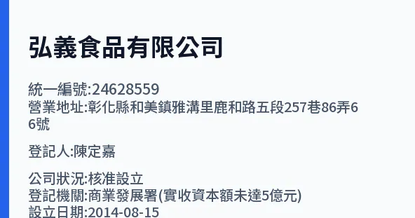 弘義食品有限公司的照片-統編 24628559(彰化縣) 公司登記資料與營業項目詳細圖表