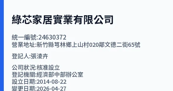 綠芯家居實業有限公司的照片-統編 24630372(新竹縣) 公司登記資料與營業項目詳細圖表