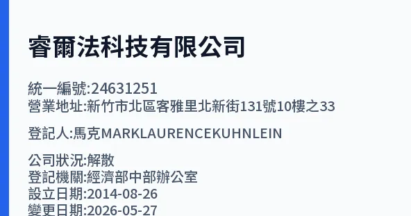 睿爾法科技有限公司的照片-統編 24631251(新竹市) 公司登記資料與營業項目詳細圖表