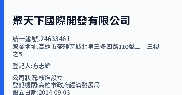 聚天下國際開發有限公司的照片-統編 24633461(高雄市) 公司登記資料與營業項目詳細圖表