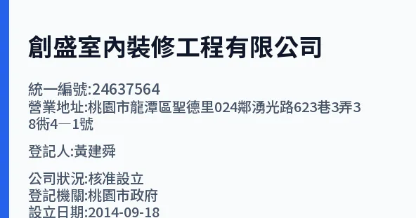 創盛室內裝修工程有限公司的照片-統編 24637564(桃園市) 公司登記資料與營業項目詳細圖表