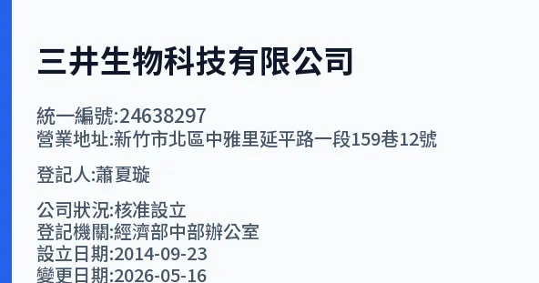 三井生物科技有限公司的照片-統編 24638297(新竹市) 公司登記資料與營業項目詳細圖表