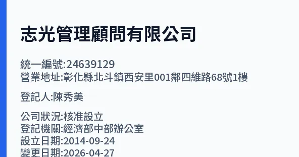 志光管理顧問有限公司的照片-統編 24639129(彰化縣) 公司登記資料與營業項目詳細圖表