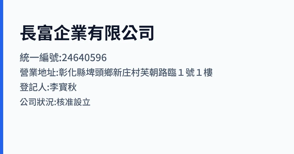長富企業有限公司 - 統編 24640596(彰化縣) 公司登記資料與營業項目詳細圖表
