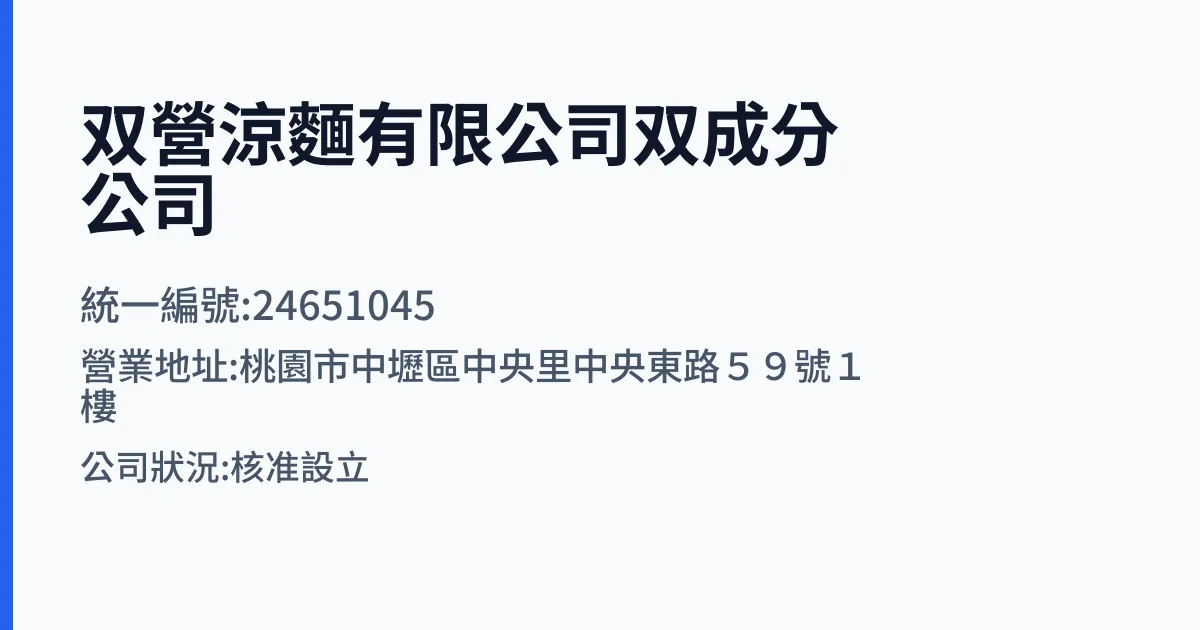 双營涼麵有限公司双成分公司 - 統編 24651045(桃園市) 公司登記資料與營業項目詳細圖表