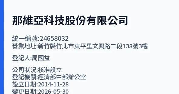那維亞科技股份有限公司的照片-統編 24658032(新竹縣) 公司登記資料與營業項目詳細圖表
