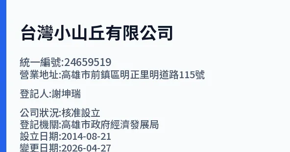 台灣小山丘有限公司的照片-統編 24659519(高雄市) 公司登記資料與營業項目詳細圖表