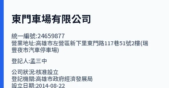 東門車場有限公司的照片-統編 24659877(高雄市) 公司登記資料與營業項目詳細圖表