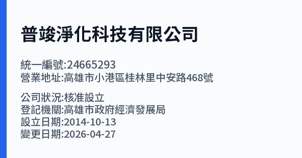 普竣淨化科技有限公司的照片-統編 24665293(高雄市) 公司登記資料與營業項目詳細圖表