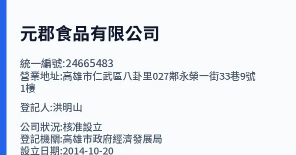 元郡食品有限公司的照片-統編 24665483(高雄市) 公司登記資料與營業項目詳細圖表