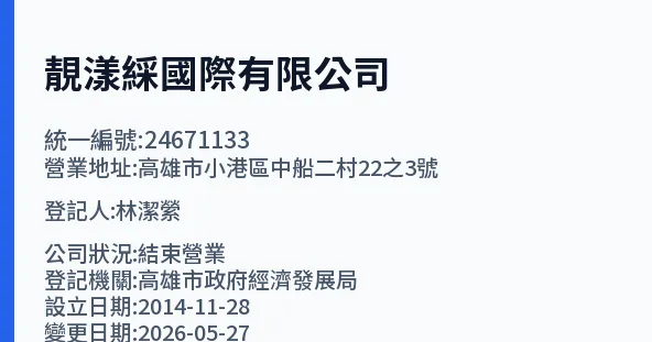 靚漾綵國際有限公司的照片-統編 24671133(高雄市) 公司登記資料與營業項目詳細圖表