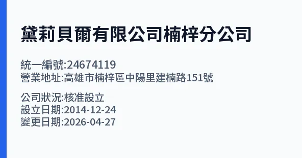 黛莉貝爾有限公司楠梓分公司的照片-統編 24674119(高雄市) 公司登記資料與營業項目詳細圖表