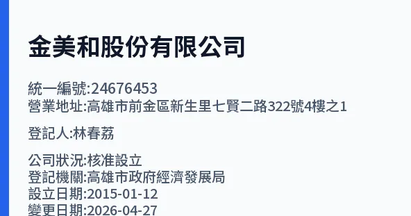 金美和股份有限公司的照片-統編 24676453(高雄市) 公司登記資料與營業項目詳細圖表