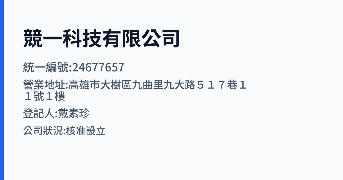 競一科技有限公司 - 統編 24677657(高雄市) 公司登記資料與營業項目詳細圖表