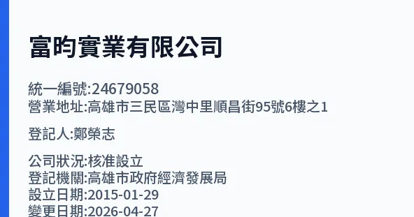 富昀實業有限公司的照片-統編 24679058(高雄市) 公司登記資料與營業項目詳細圖表
