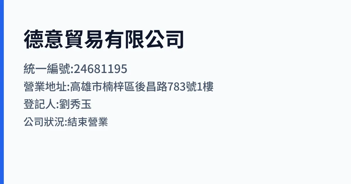 德意貿易有限公司 - 統編 24681195(高雄市) 公司登記資料與營業項目詳細圖表