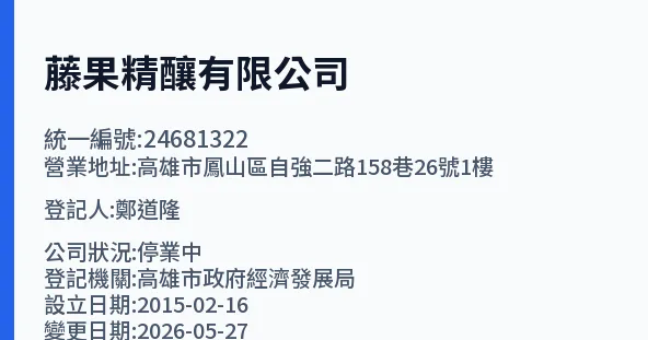 藤果精釀有限公司的照片-統編 24681322(高雄市) 公司登記資料與營業項目詳細圖表