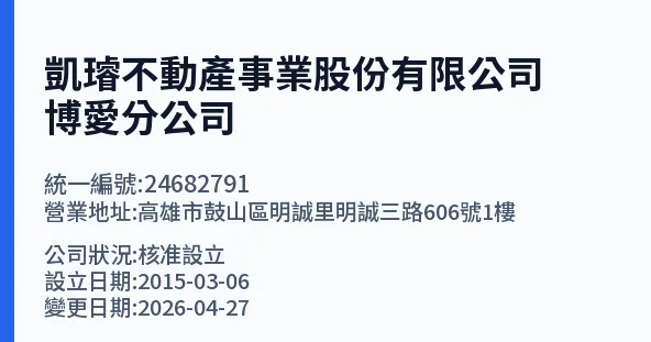 凱璿不動產事業股份有限公司博愛分公司的照片-統編 24682791(高雄市) 公司登記資料與營業項目詳細圖表