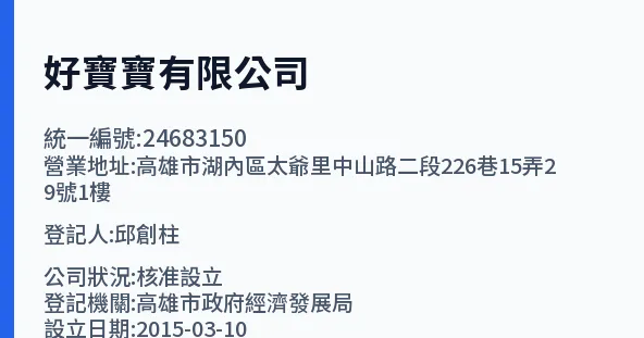 好寶寶有限公司的照片-統編 24683150(高雄市) 公司登記資料與營業項目詳細圖表