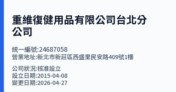 重維復健用品有限公司台北分公司的照片-統編 24687058(新北市) 公司登記資料與營業項目詳細圖表