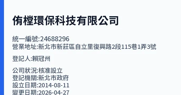 侑樘環保科技有限公司的照片-統編 24688296(新北市) 公司登記資料與營業項目詳細圖表