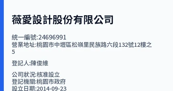 薇愛設計股份有限公司的照片-統編 24696991(桃園市) 公司登記資料與營業項目詳細圖表