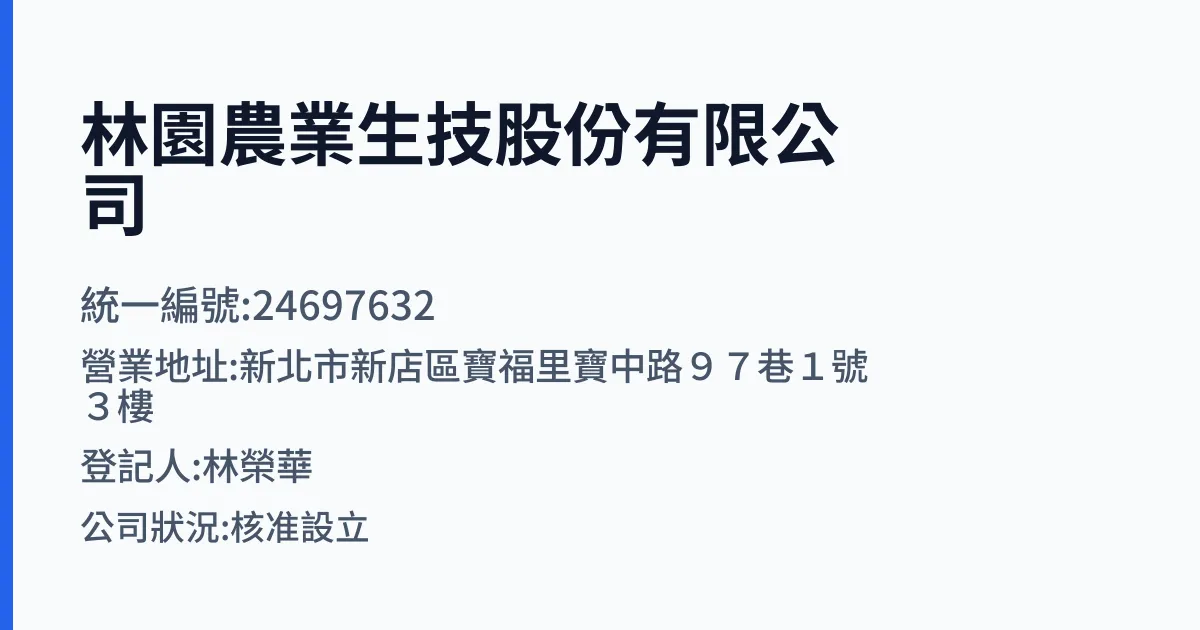 林園農業生技股份有限公司 - 統編 24697632(新北市) 公司登記資料與營業項目詳細圖表